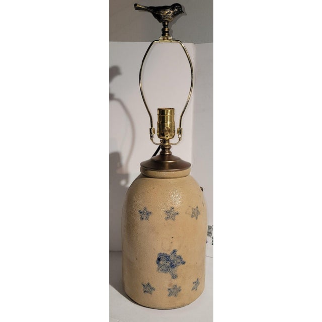 19thc Patriotic Crock Table Lamp With Brass Bird Finial | Chairish