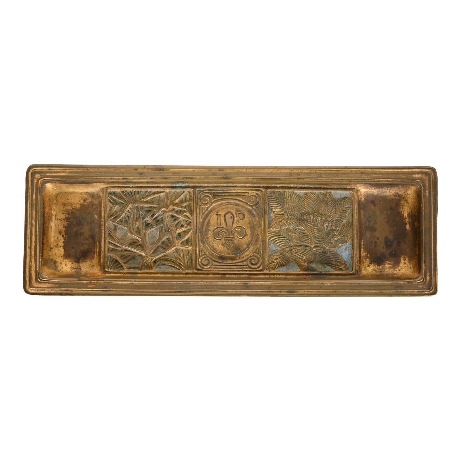 Tiffany Studios New York Bookmark Pattern Bronze Doré Pen Tray | Chairish