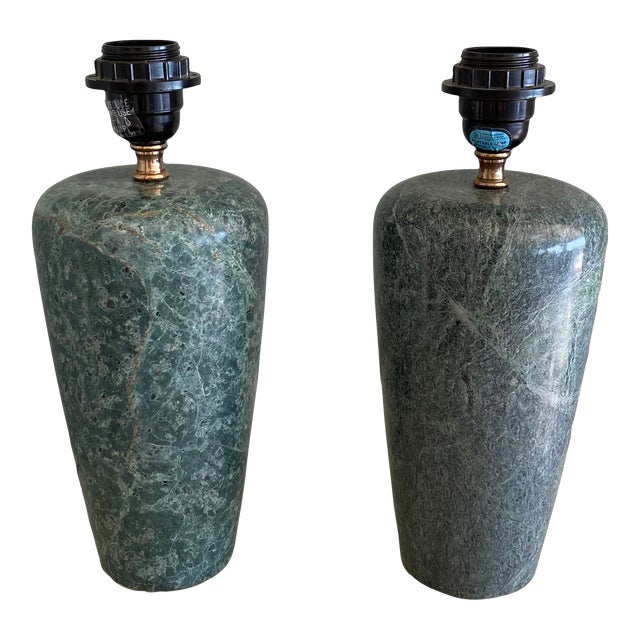 1980s Post Modern Green Marble Stone Table Lamps - a Pair | Chairish