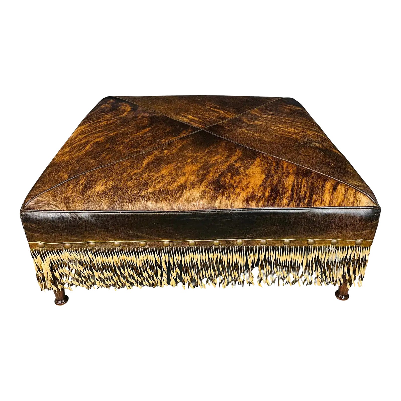 French Provincial Style Cowhide Leather Fringe Cocktail Ottoman Bench ...
