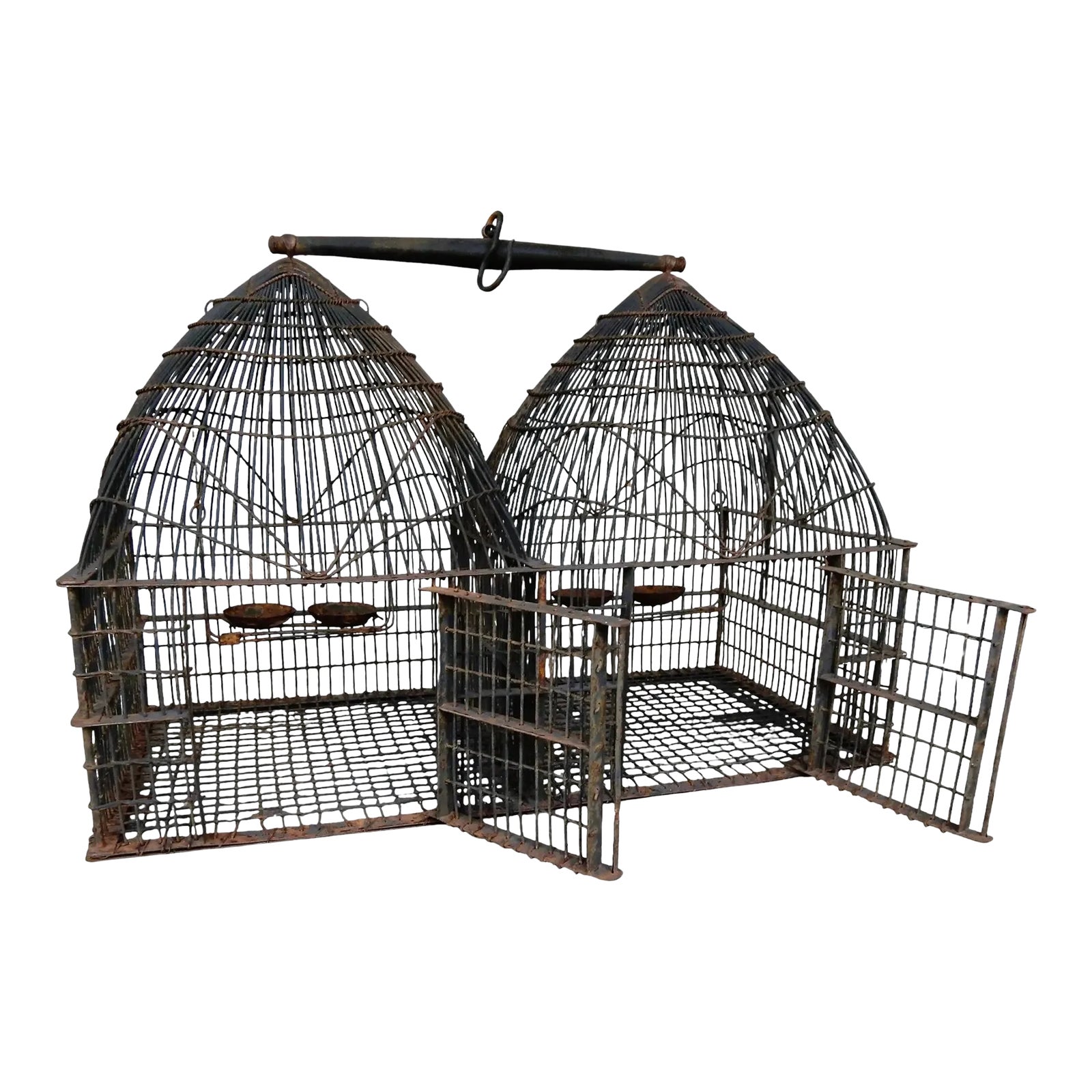Late 1800's Co-Joined Steel Wire Bird Cage | Chairish