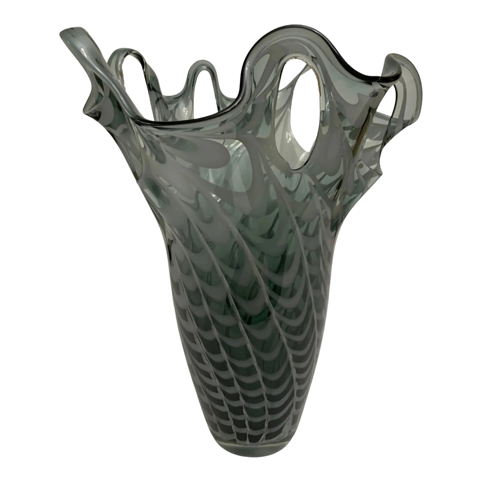 Art Glass Vase: Gray Swirls With Open Loops | Chairish