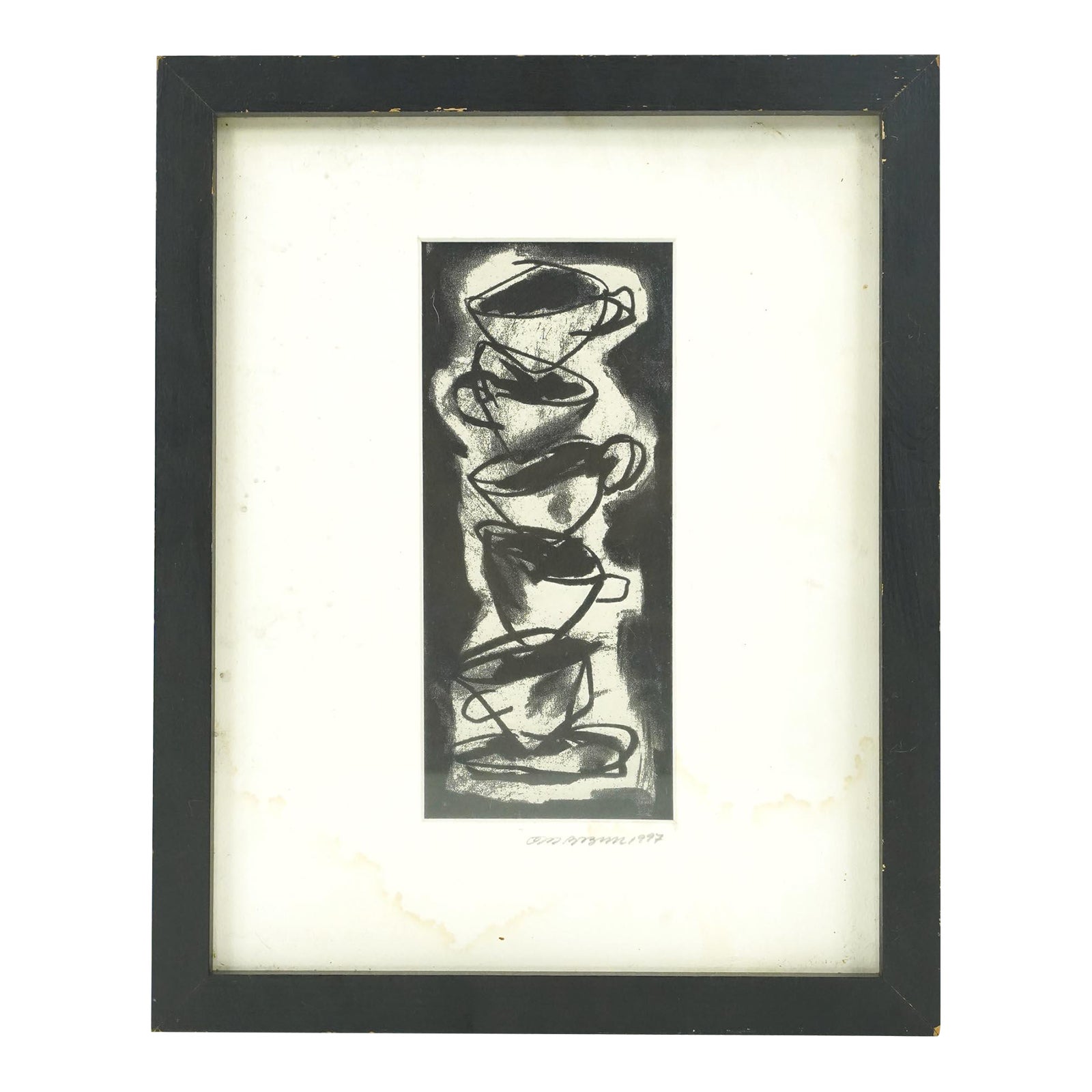 1990s Framed Charcoal Coffee Cup Drawing by Michael Babyak | Chairish
