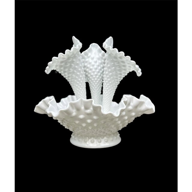 Mid 20th Century Vintage Fenton Milk Glass Hobnail Epergne | Chairish