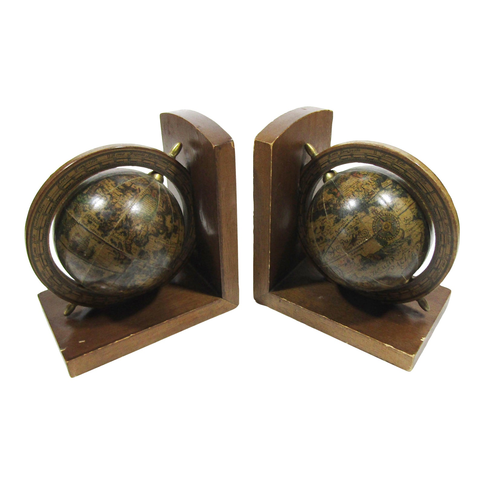 Vintage Italian Spinning Globe Bookends Old-World Charm- a Pair | Chairish