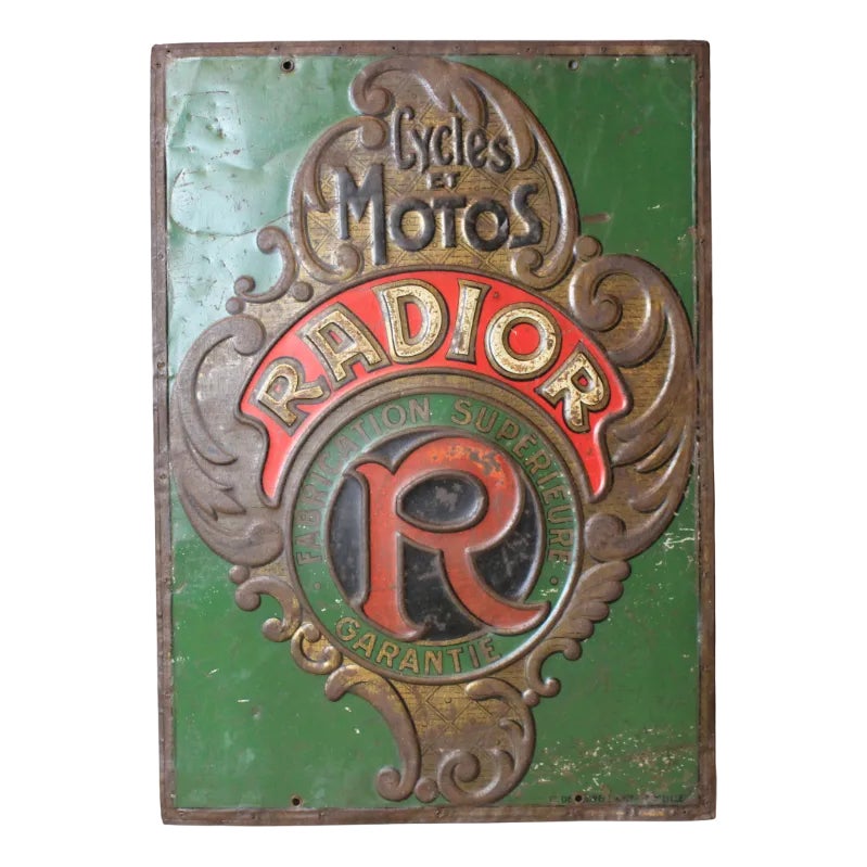 Sheet Metal Sign with Cycles and Motorcycles from Radior, 1920s | Chairish