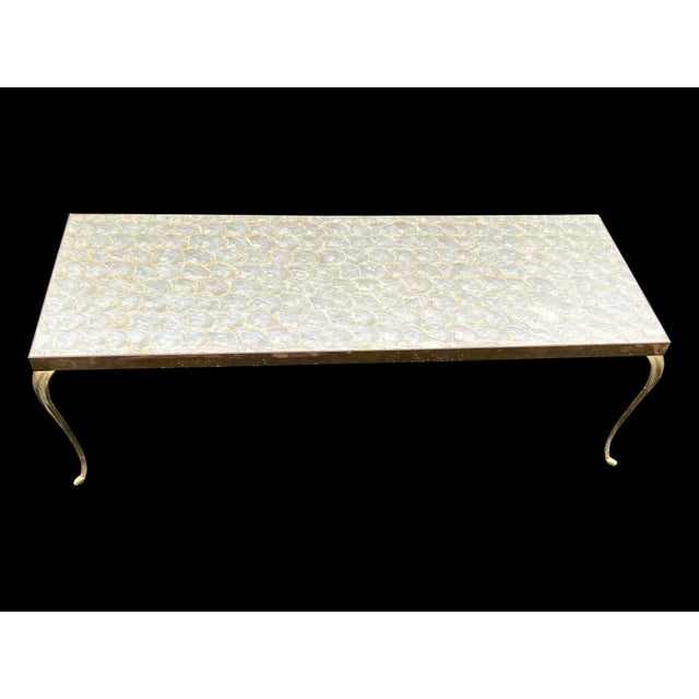 Mid 20th Century Vintage Capiz Shell and Brass Coffee Table Cabriole ...