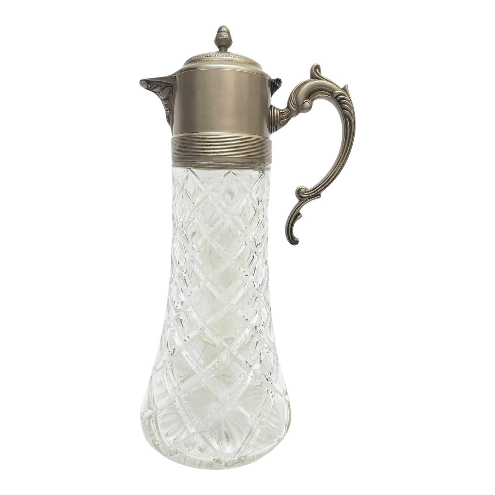 Mid 20th Century Mid-Century Leaded Crystal & Silver Plate Pitcher ...