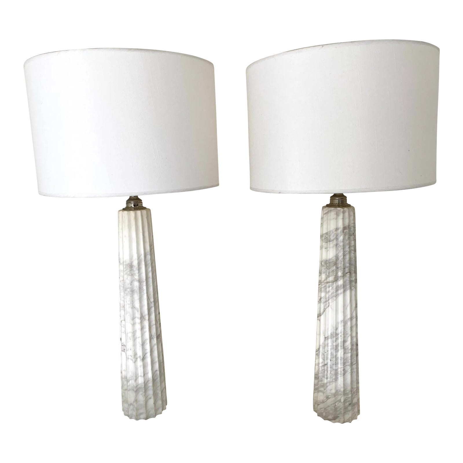 Modernist Tall White Marble Table Lamps - a Pair | Chairish