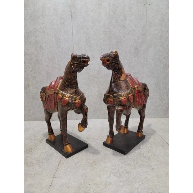 Vintage Tang Dynasty Style Carved and Hand Painted War Horse Statues ...