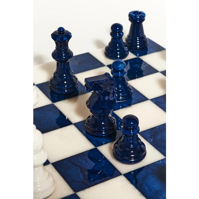 Italian Lapis Blue/White Large Alabaster Chess Set | Chairish