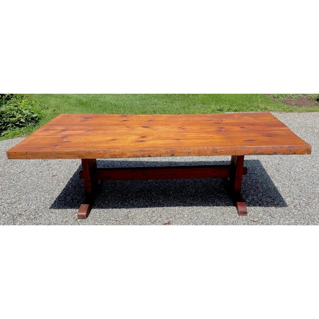Vintage Live Edge Country Rustic Trestle Dining Table | Chairish