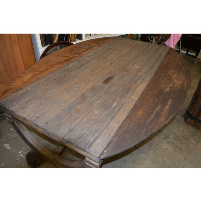 1930s Vintage Wooden Slat Top Long Dining Table Drop Leaves Added Iron ...