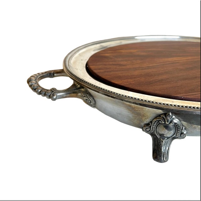 Antique English Silverplate Serving Platter With Walnut Board | Chairish