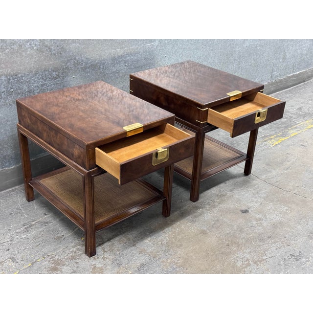 Vintage Drexel Heritage Burlwood Nightstands, a Pair | Chairish