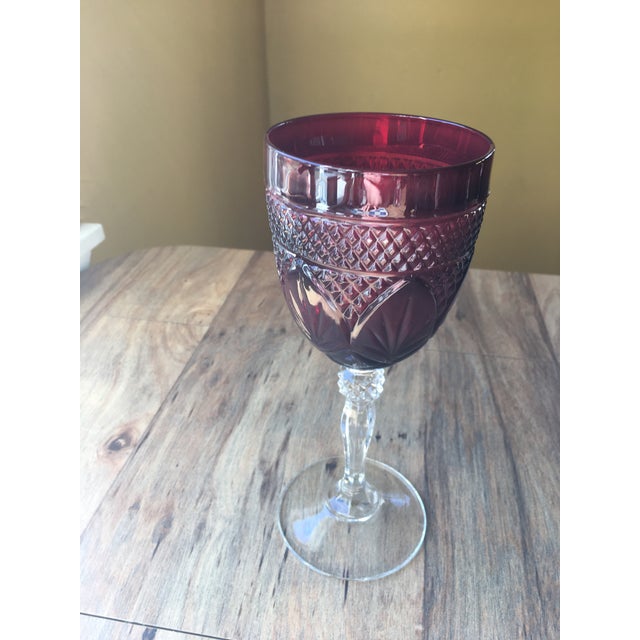 Vintage Cranberry Cut To Clear Ruby Red Wine Glasses Vintage Heavy