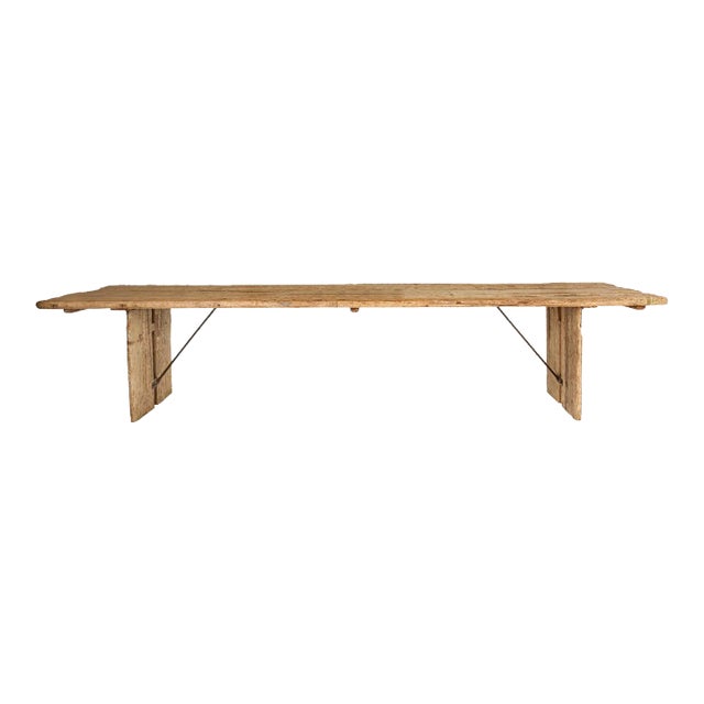 Mid 20th Century Primitive Weathered Wood Dining Table With Metal ...