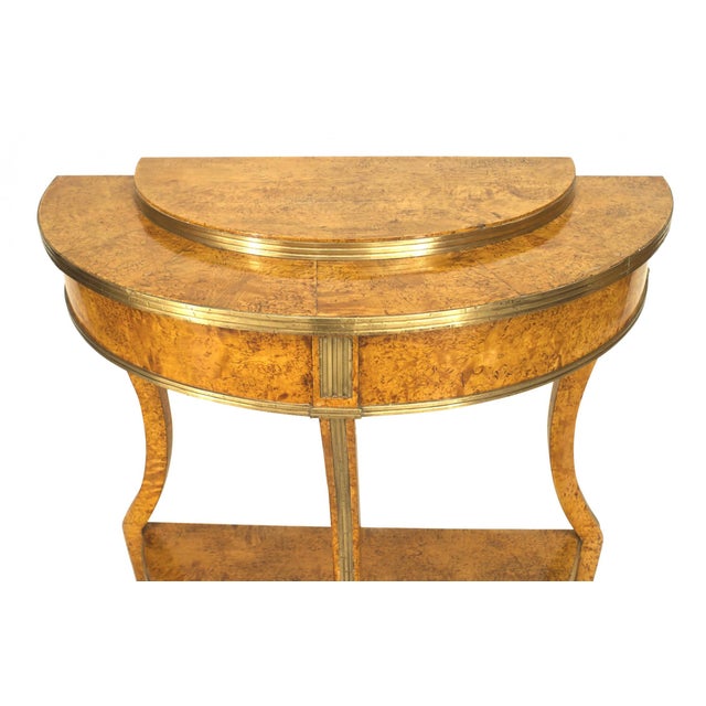 Russian Neoclassic Birch and Brass Demilune Console Table | Chairish