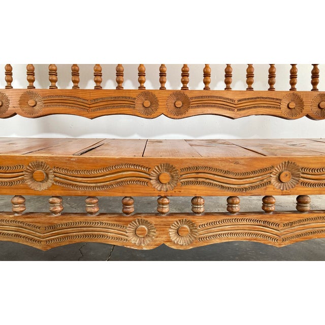 Vintage Carved Wood Mexican Folk Art Bench | Chairish