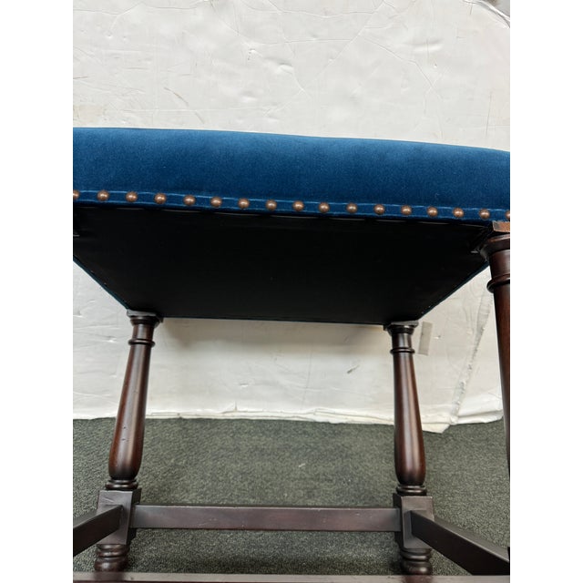 Custom Old World Blue Velvet Stool | Chairish