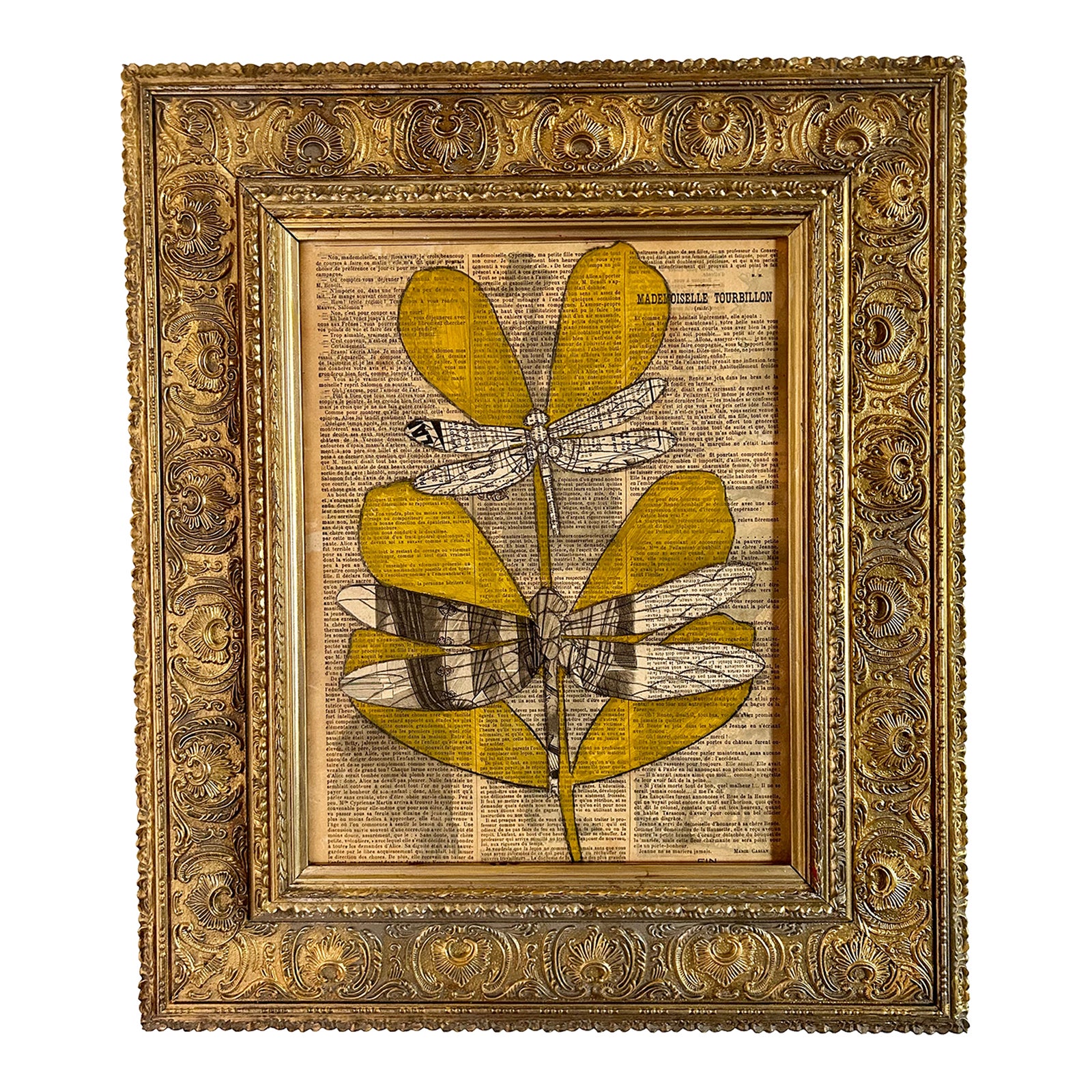 Original Boho Chic Collage "French Dragonflies" in Ornate Gilded Frame ...
