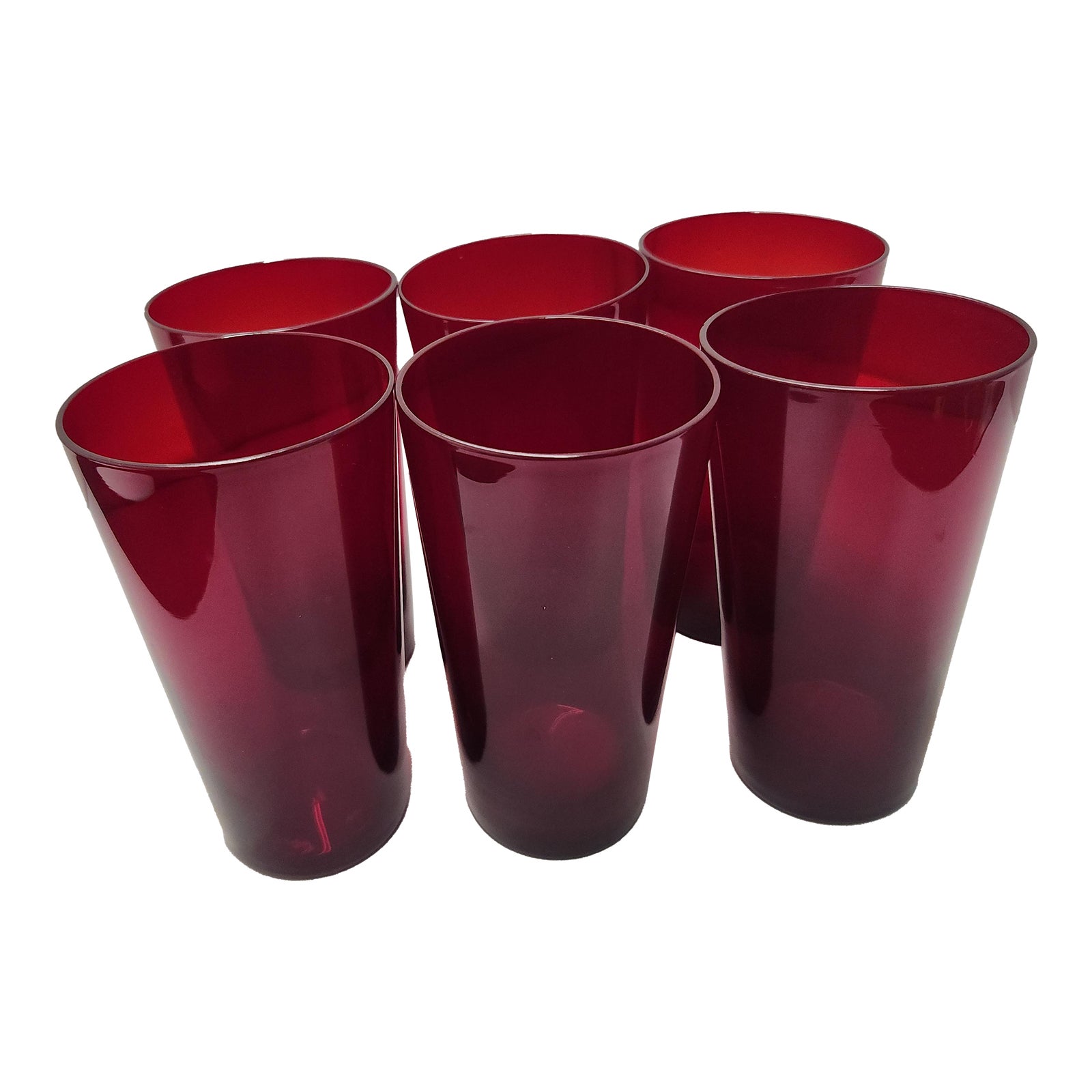 Mid 20th Century Ruby Red Flared Glasses- Set of 6 | Chairish