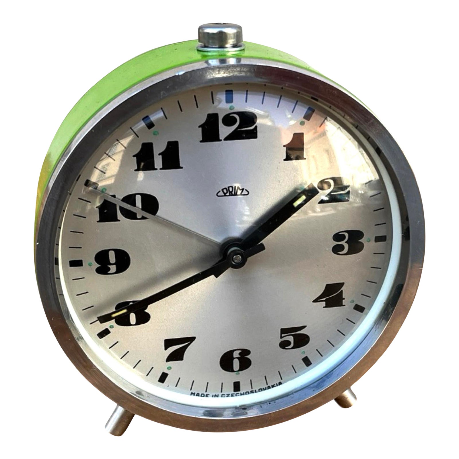 Green and Silver Mechanical Alarm Clock Prim, Space Age Style ...