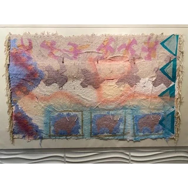 1980s Dakota Buffalo Tribal Themed Fiberworks Collage Incased in Plexi ...