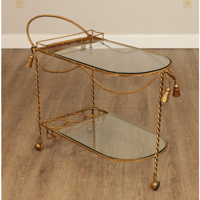 1960s Italian Hollywood Regency Gilt Metal Tassel Bar Cart | Chairish