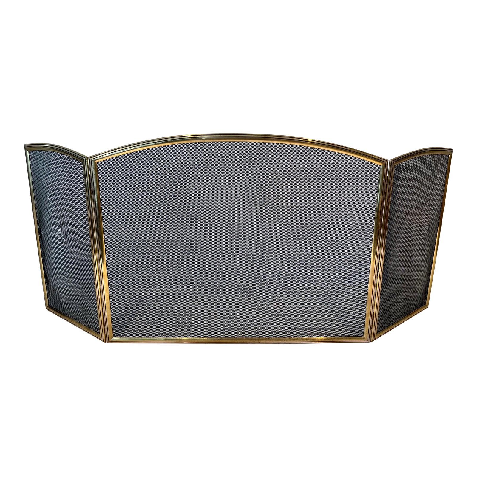 Neoclassical Style Brass Fire Screen and Grille With 3 Panels | Chairish