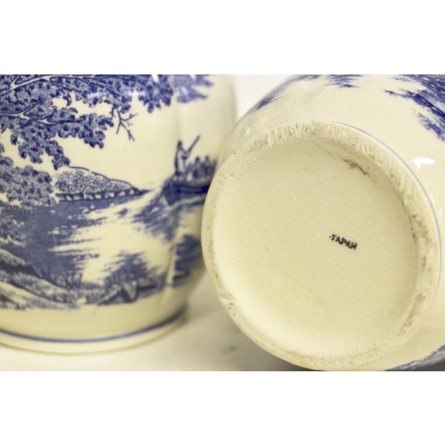 Scenic Blue Transferware Graduated Pitchers, S/3 | Chairish