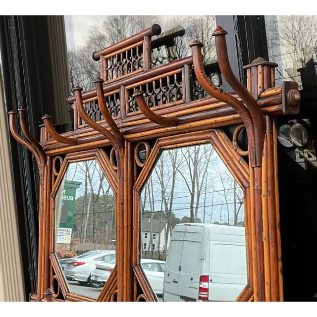 French Bent Bamboo Mirror & Cane Hall Tree / Umbrella Stand / Coat Rack ...