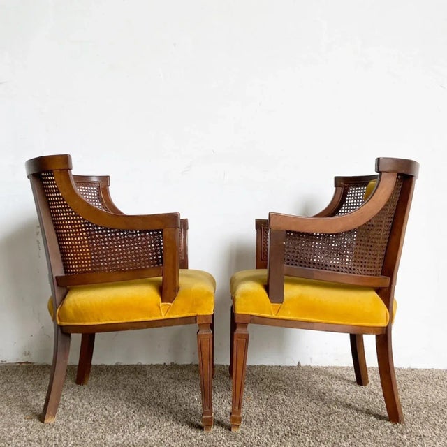 Regency Orange Tufted and Bran Cane Arm Chairs - a Pair | Chairish