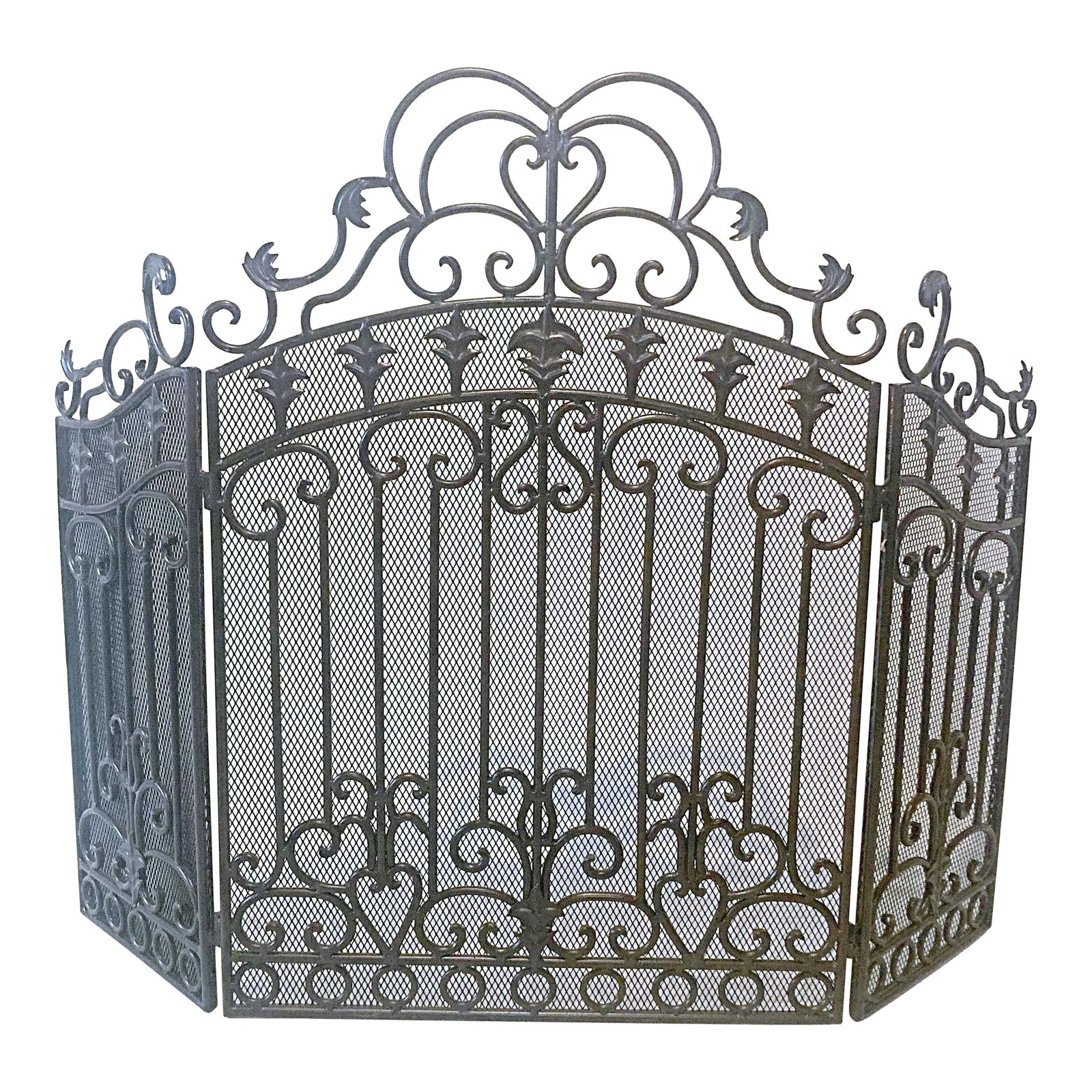 Mid-20th Century French Gothic Wrought Iron Fireplace Screen | Chairish