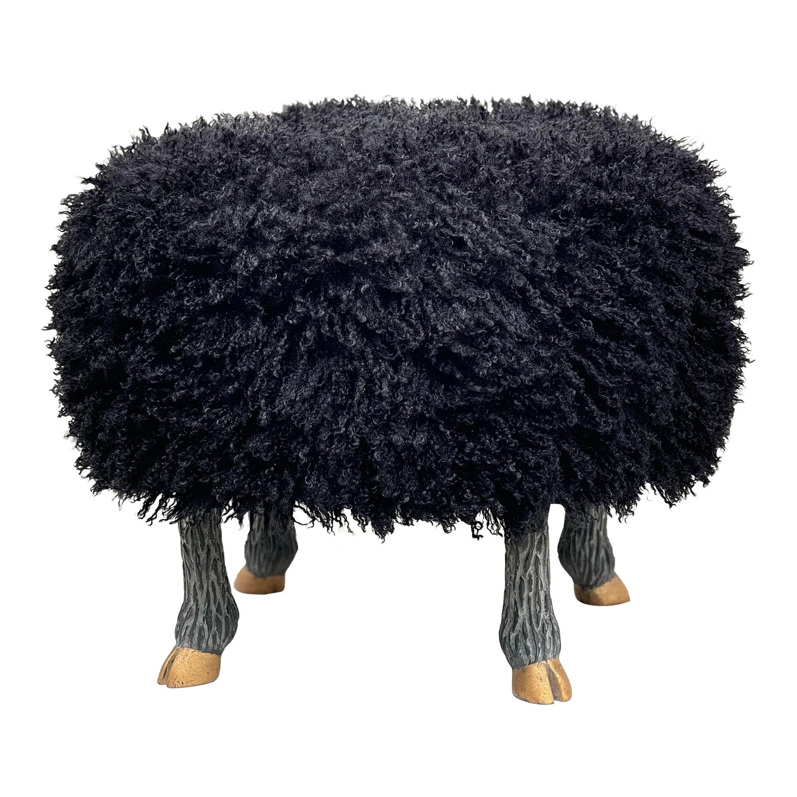 Round Stool or Ottoman With Hand-Carved Faux “sheep” Legs and Faux ...