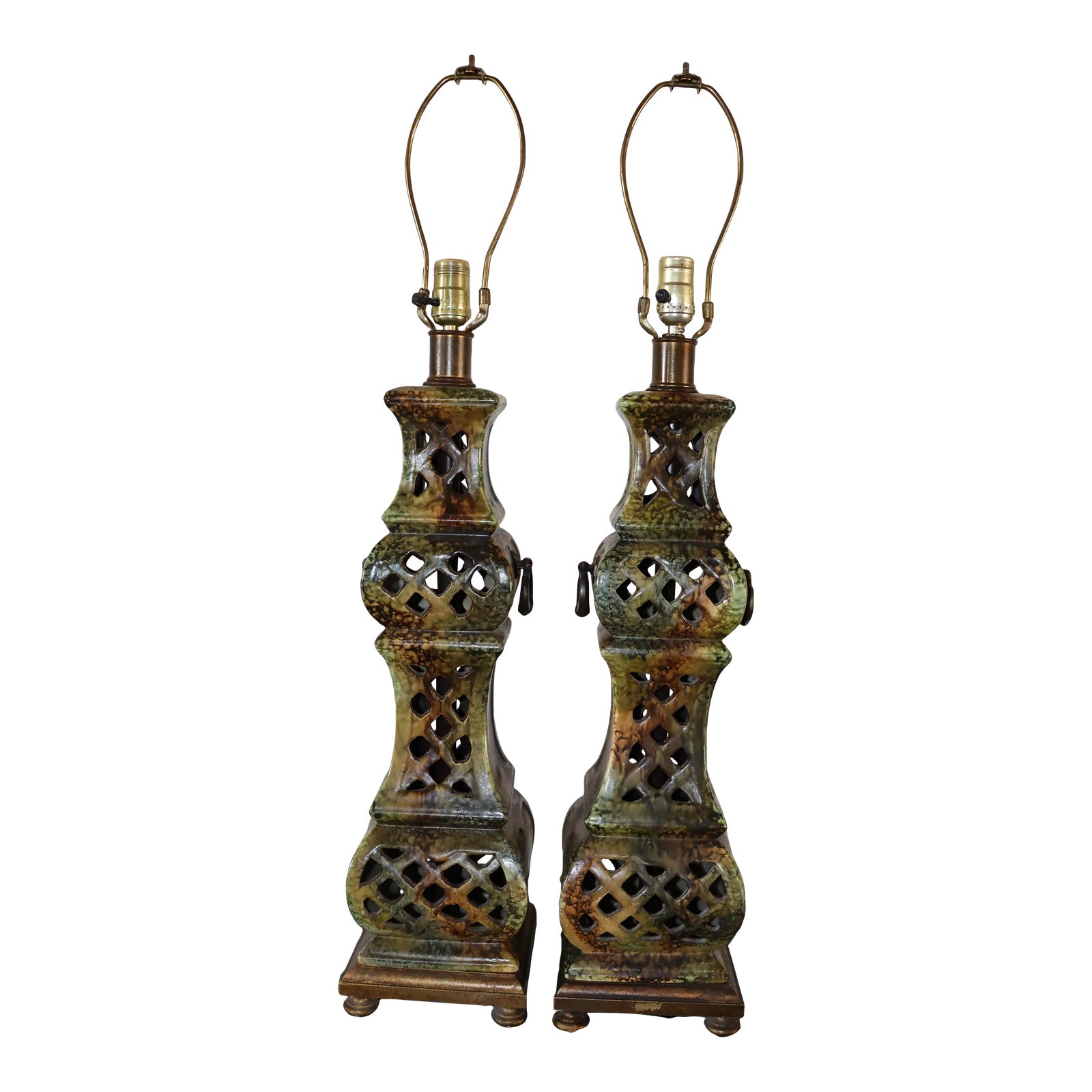 Mid Century Pierce Cut Lamps/Pair | Chairish