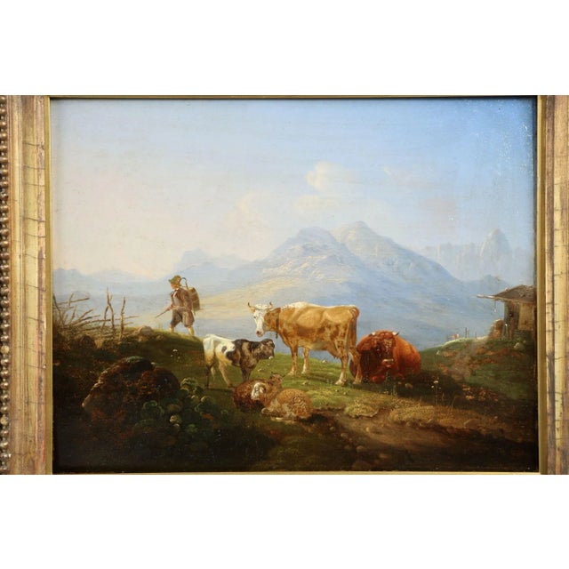 German School Mountainscape Sheep and Cattle Oil Painting, 19th Century ...