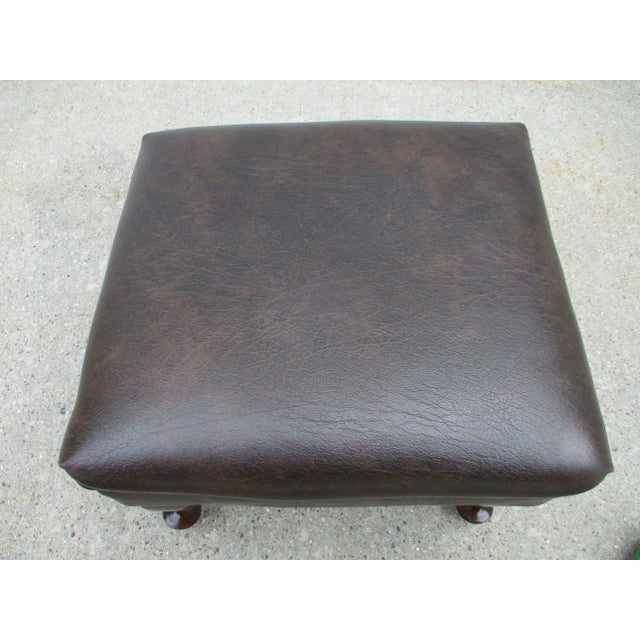Chocolate Brown Vinyl Queen Anne Style Footstool | Chairish
