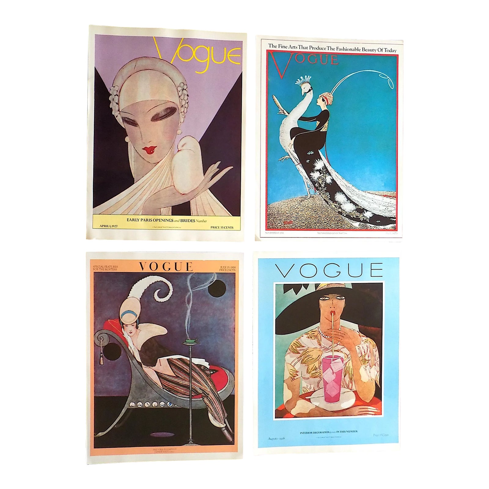 Vintage Folio Size Vogue Poster Lithographs - Set of 4 - 11" X 15 ...