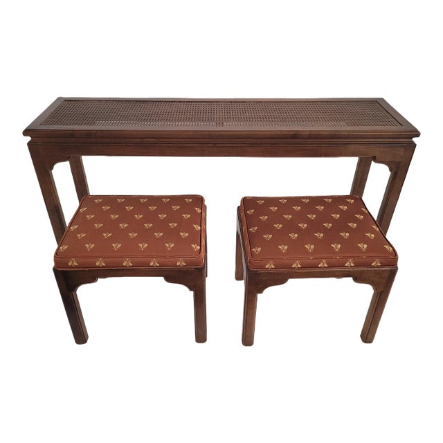 1990s Ethan Allen Bumblebee Fabric Table & Stool Set | Chairish