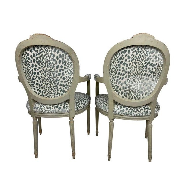 1930s Louis XVI Style Blue/Green Animal Print Velvet Chairs - A Pair ...