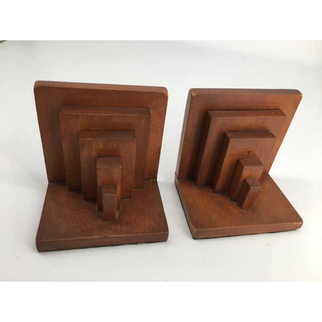 Mid Century Geometric Wooden Bookends - a Pair | Chairish