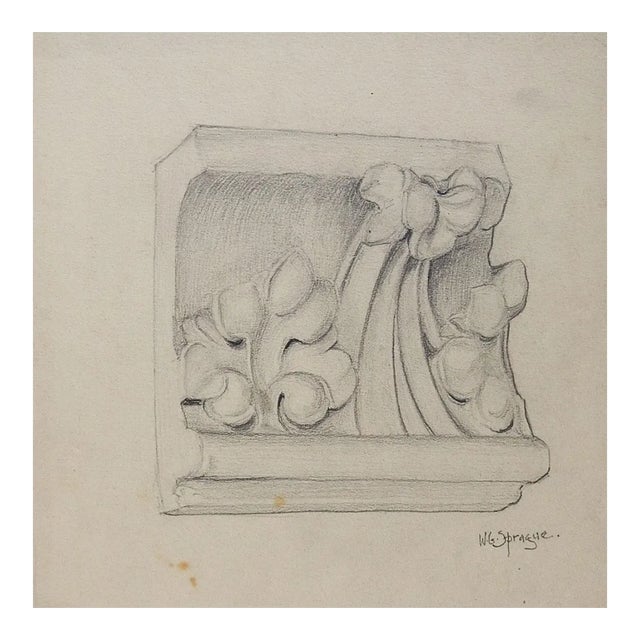 Vintage Pencil Drawing of Architectural Cornice | Chairish