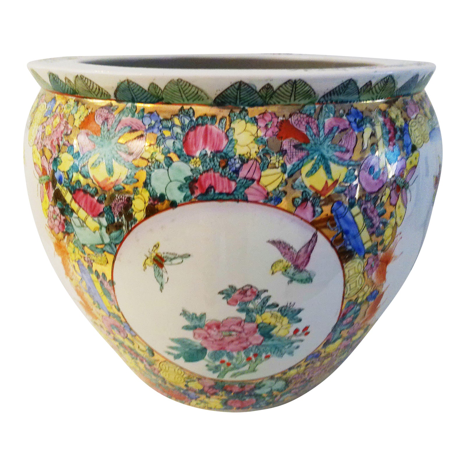 Vintage Large Rose Medallion Jardinaire | Chairish