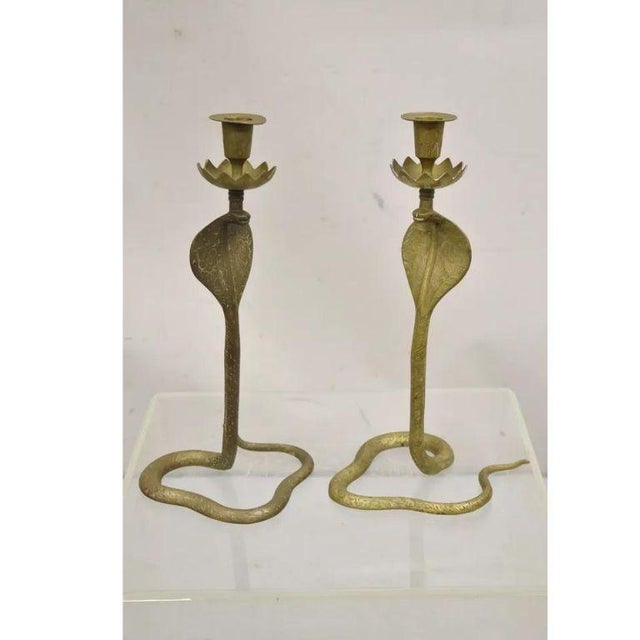 Vintage Brass Figural Hollywood Regency Coiled Cobra Snake Candlesticks ...