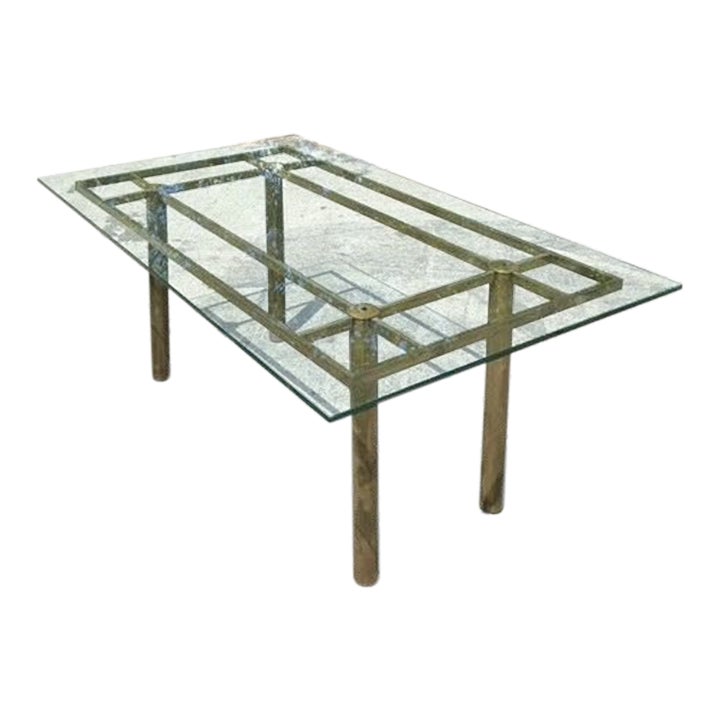Vintage Boho Brass Grid Dining Table | Chairish