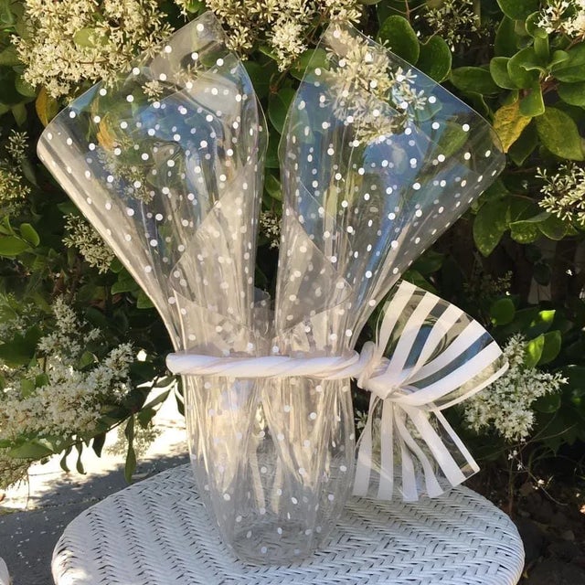 CT Designs Lucite White Stripes Polka Dots Handkerchief Vases - Set of 2 | Chairish