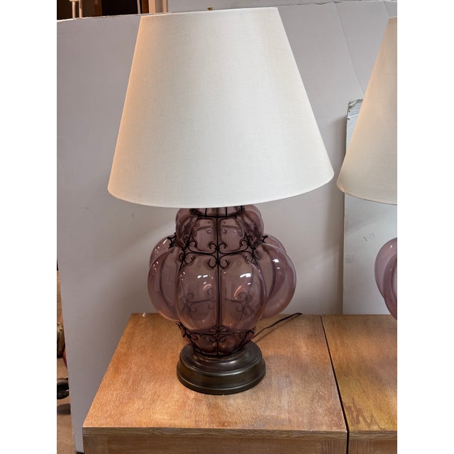 Vintage Amethyst Caged Bubble Glass Table Lamps, a Pair | Chairish