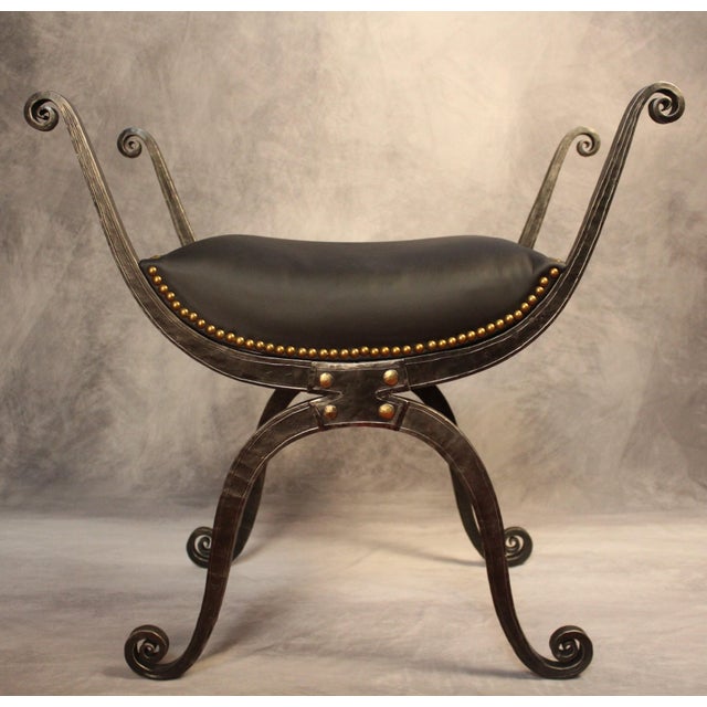 Greco-Roman Style Curule Chair Forged Iron Leather Seat by Life's Forge ...