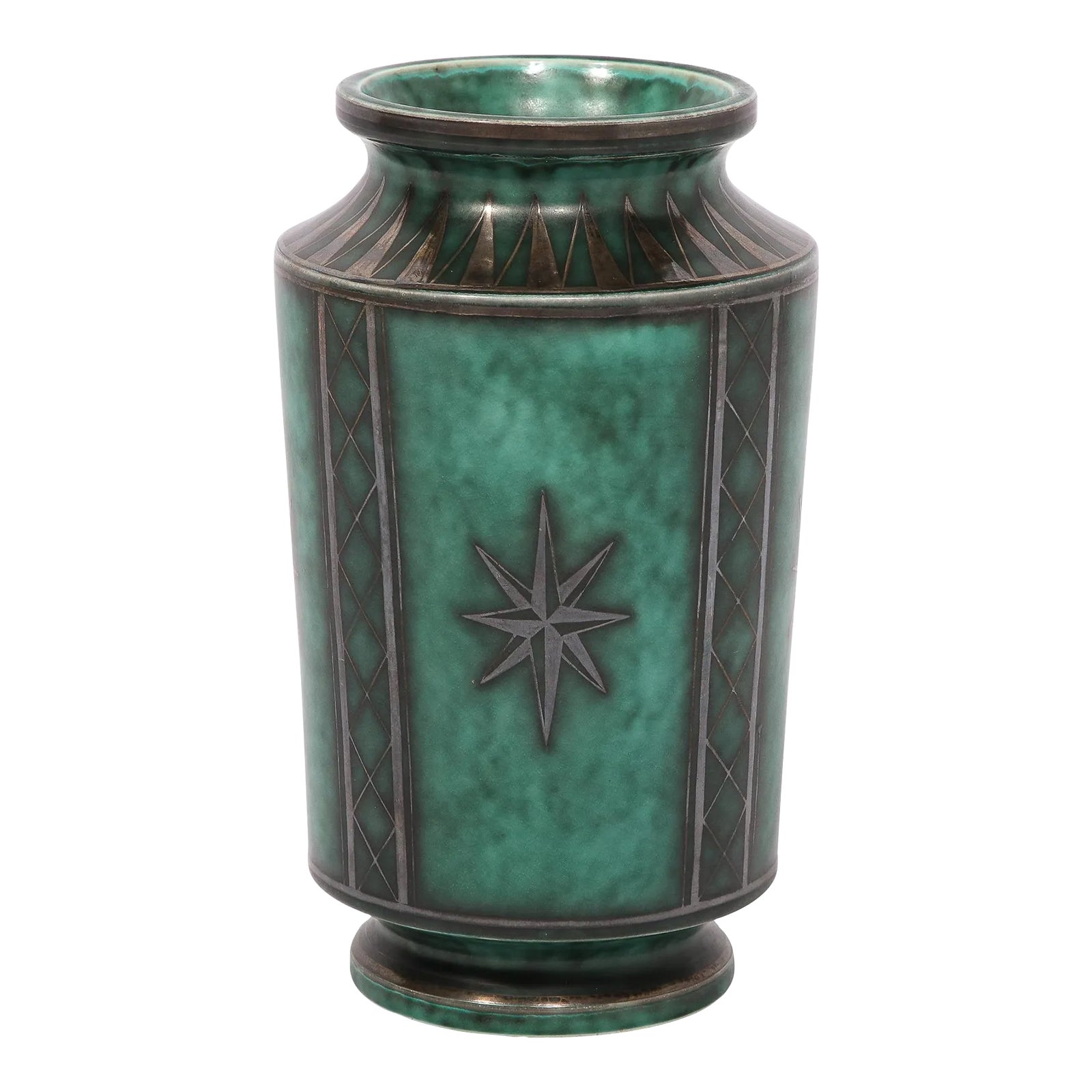 1940s Art Deco Stoneware and Silver "Argenta" Vase by Wilhelm Kåge for ...